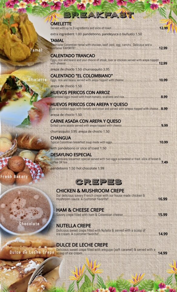 Menu – El Colombiano Cuisine